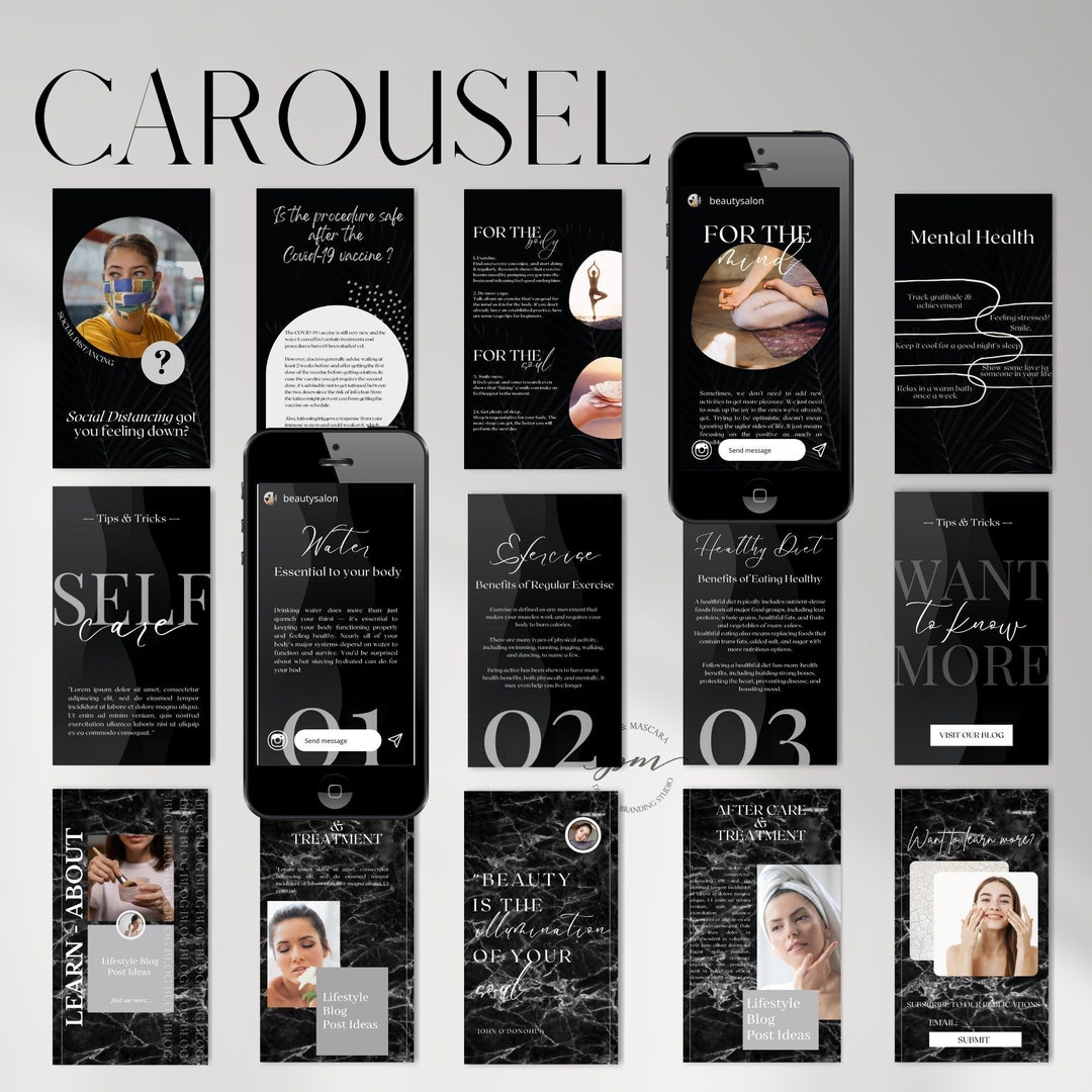 Instagram Carousel Story Template, Black Editable Instagram Story ...