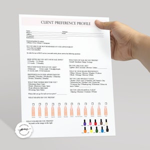 Nail Technician Client Forms, Nail Client Preference Profile, Pink Nail ...