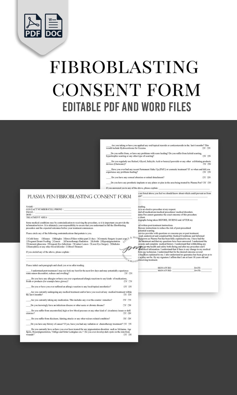 Fibroblast Consent Form Template Plasma Pen Consent and - Etsy