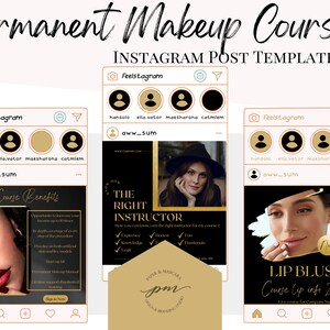 Permanent Makeup Course Instagram Post Templates, Editable PMU Social ...
