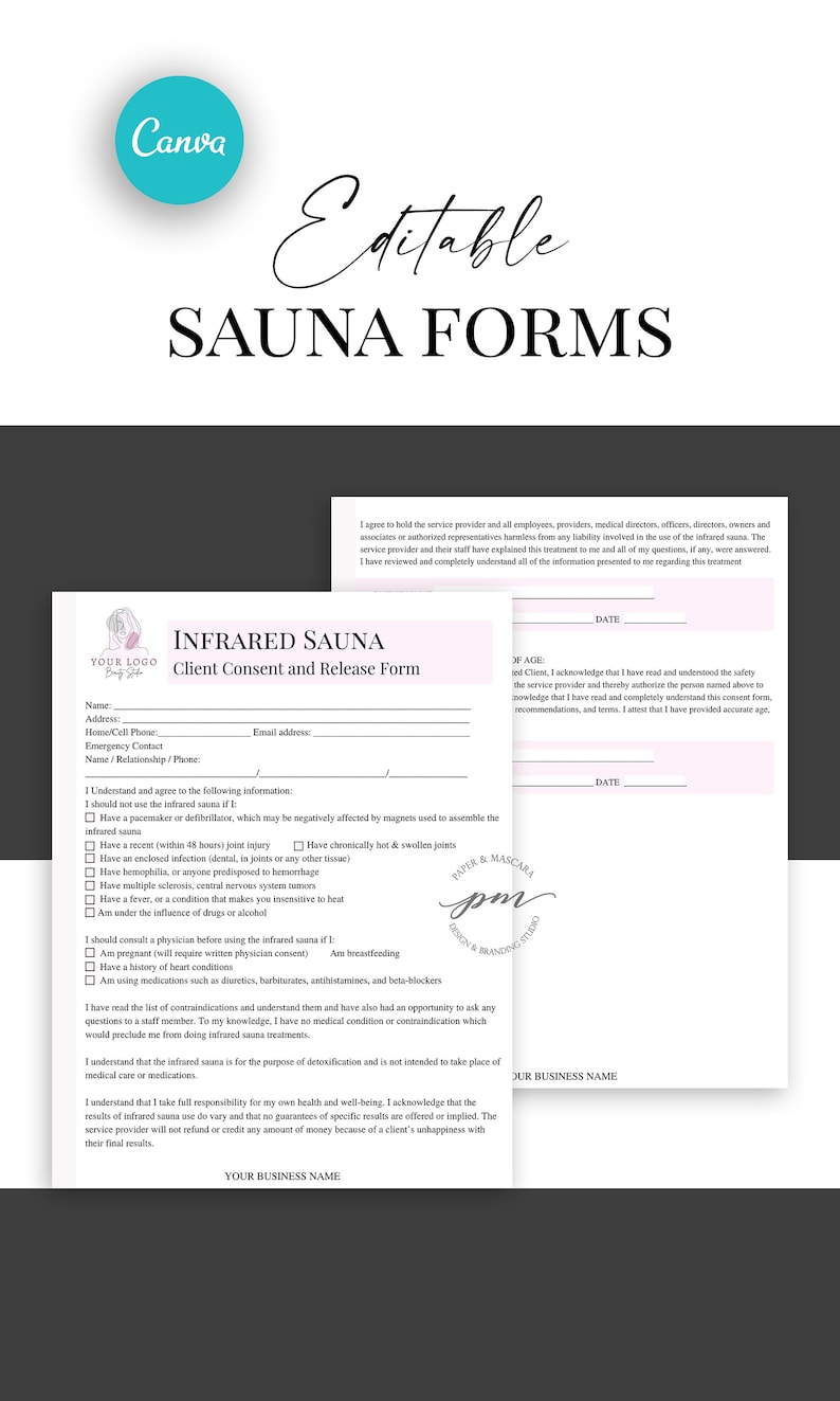 Infrared Sauna Consent Form Sauna Detox Consent Forms - Etsy