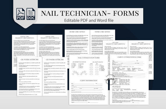Nail Technician Forms Nail Artist Client Forms Nail - Etsy