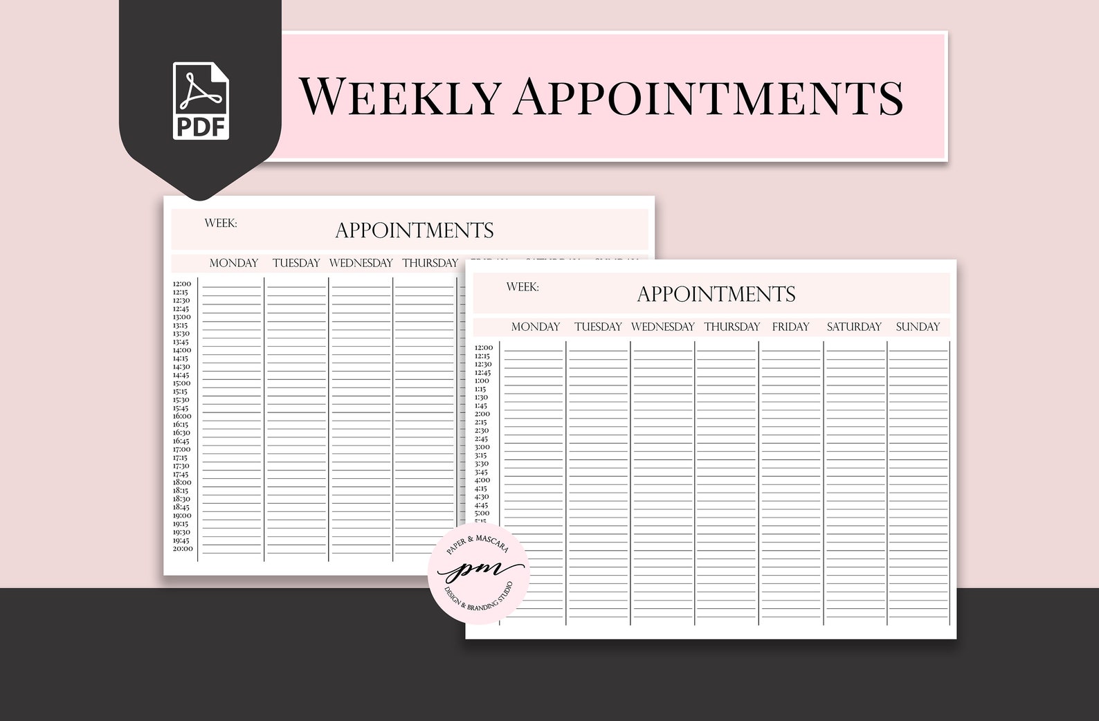 Pink Weekly Appointments Page, Printable Client Appointments, Salon ...