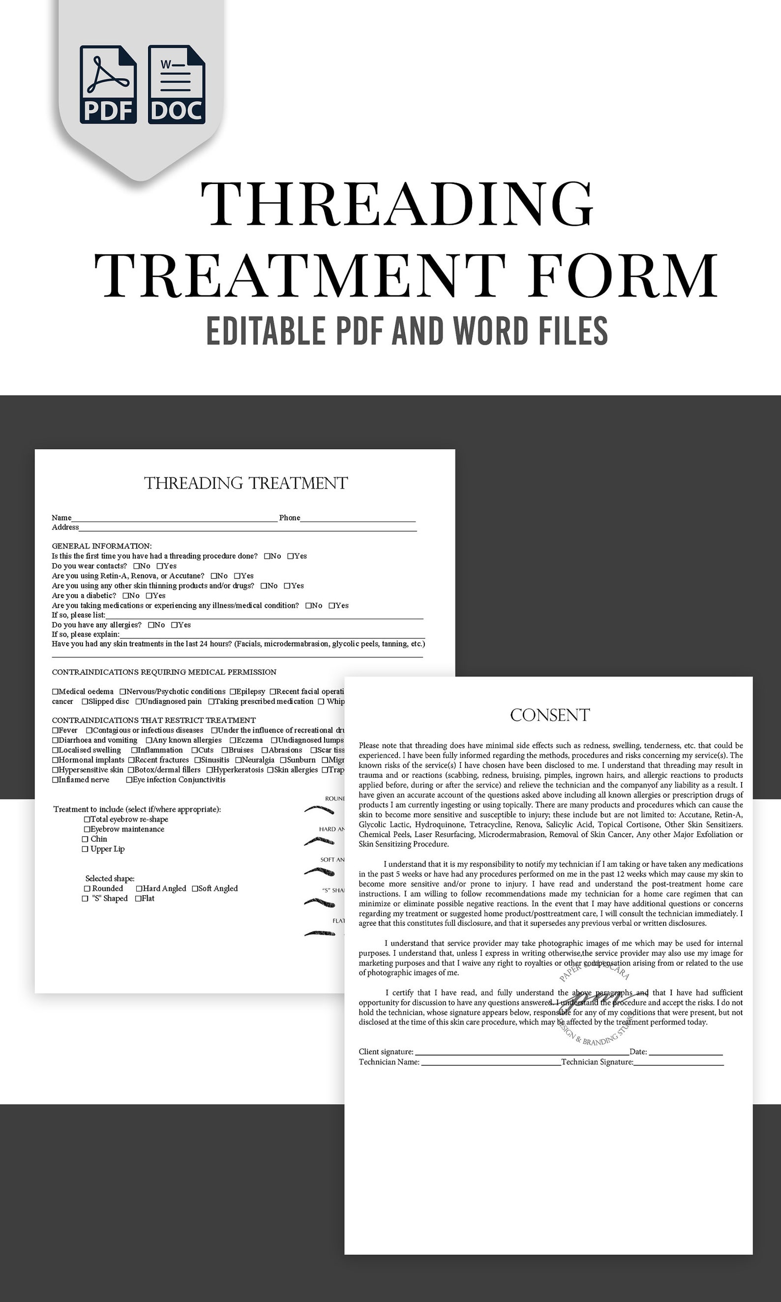 Eyebrow Threading Form Template Threading Consent Form - Etsy