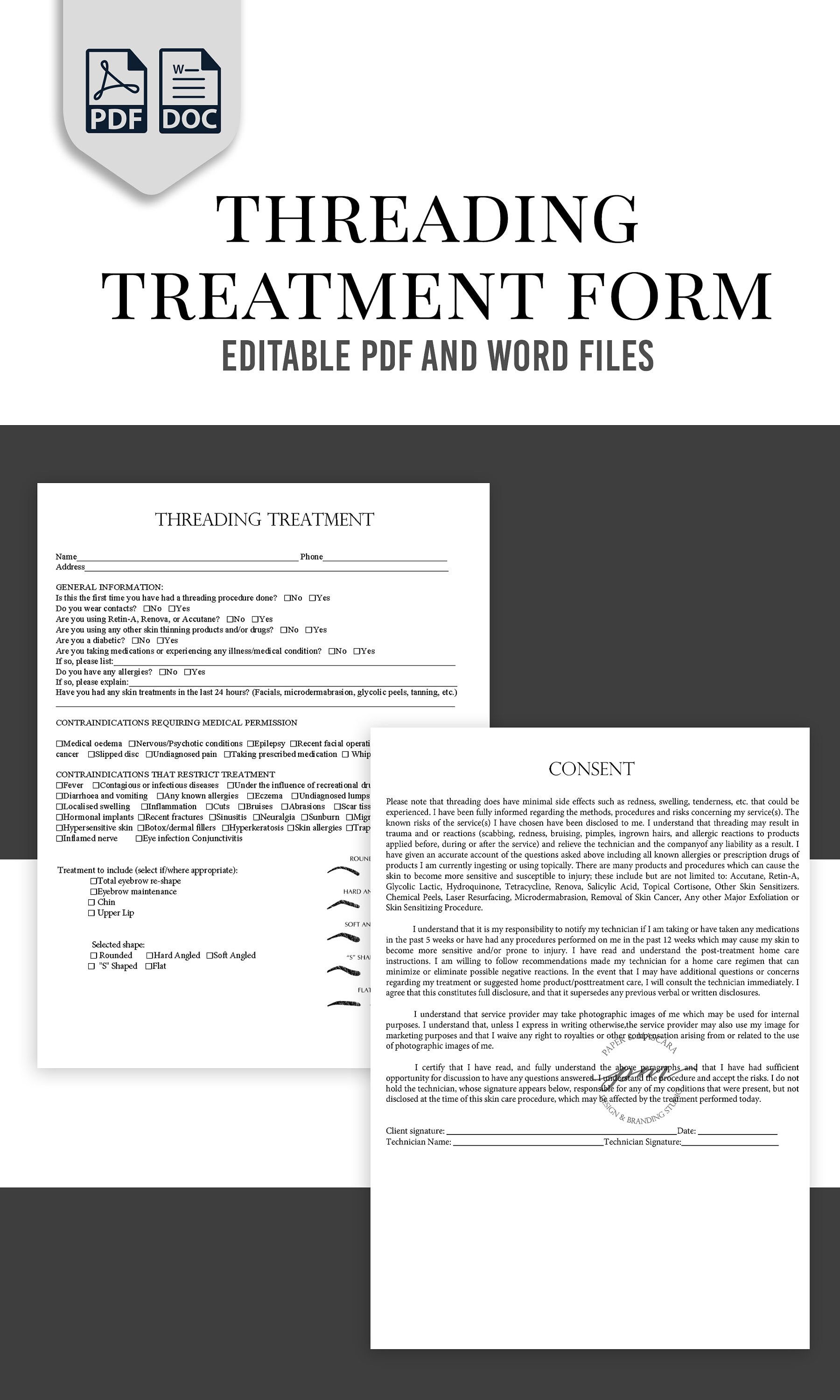 Eyebrow Threading Form Template Threading Consent Form - Etsy