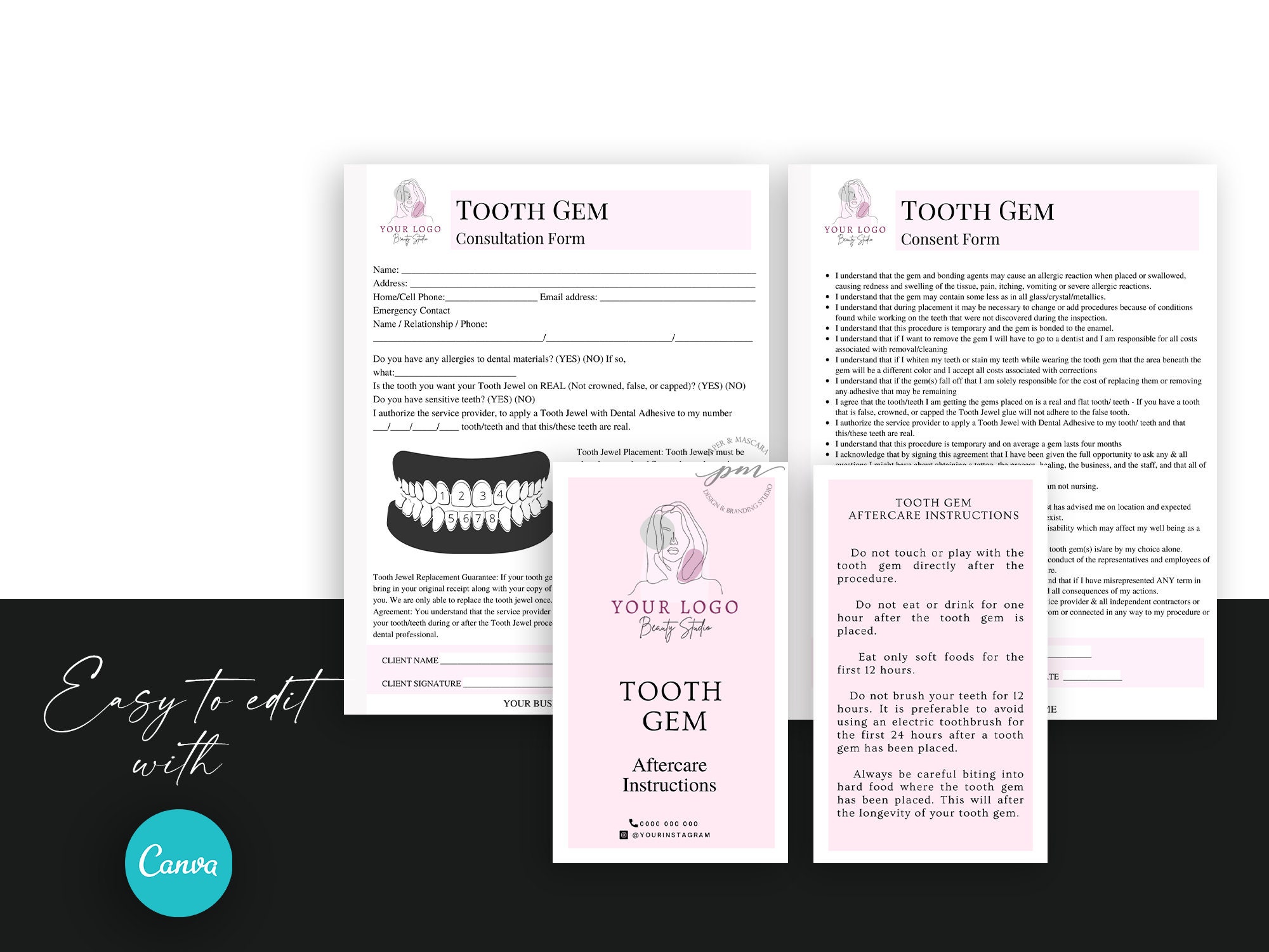 Editable Tooth Gem Consent Form Tooth Gem Waiver and Intake - Etsy ...