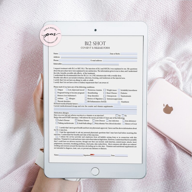 B12 Shot Consent Form for Tablets, iPad Facial Fillers Consent ...