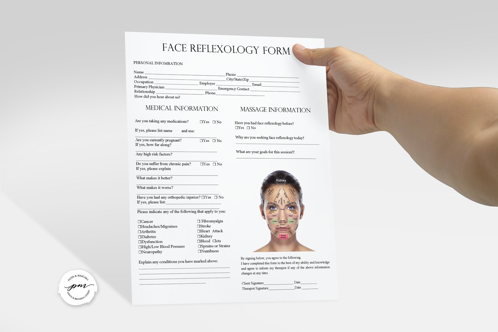 Face Reflexology Client Consultation Form Template, Massage Therapist ...