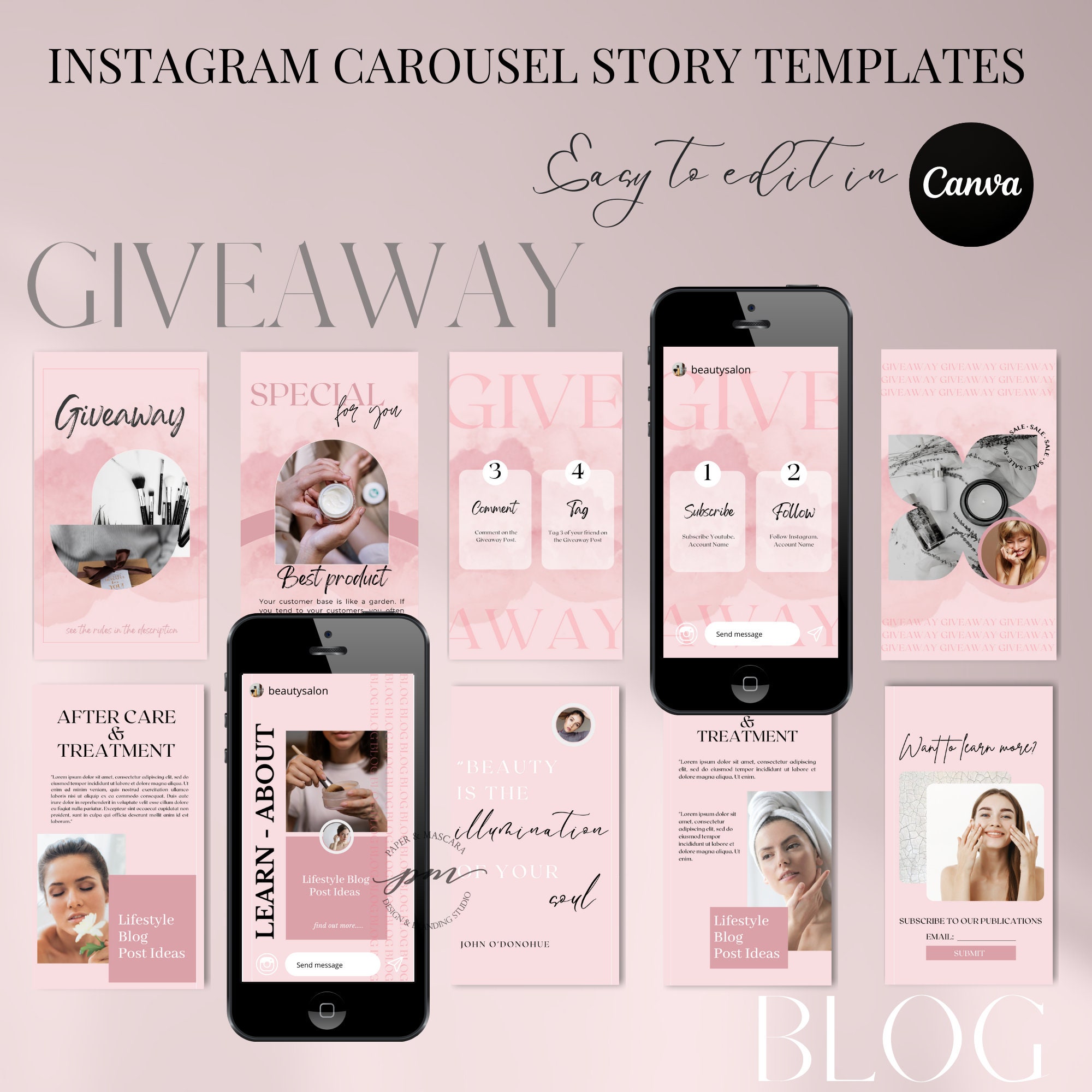 Instagram Carousel Story Template Pink Editable Instagram - Etsy