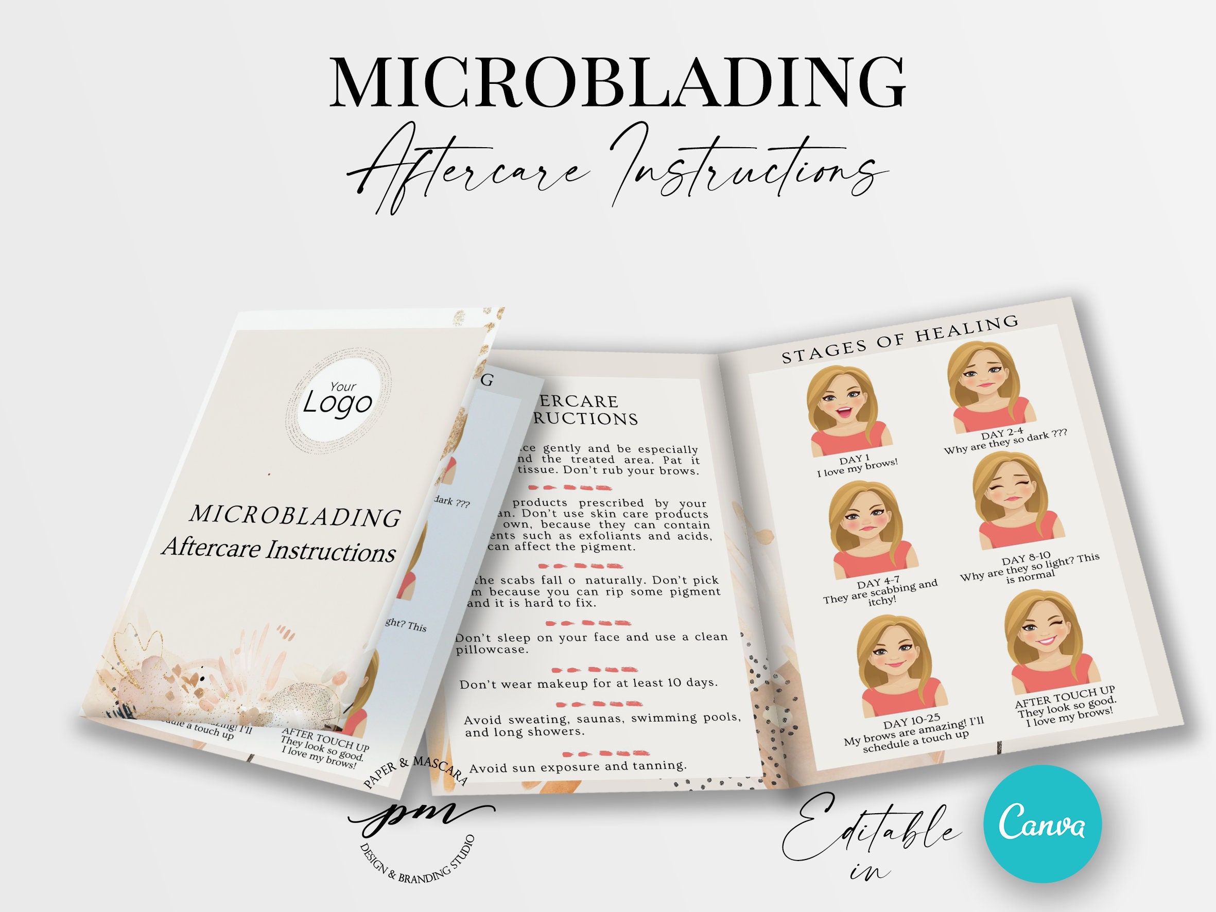 Editable Microblading Aftercare Instructions, Editable Permanent Makeup ...