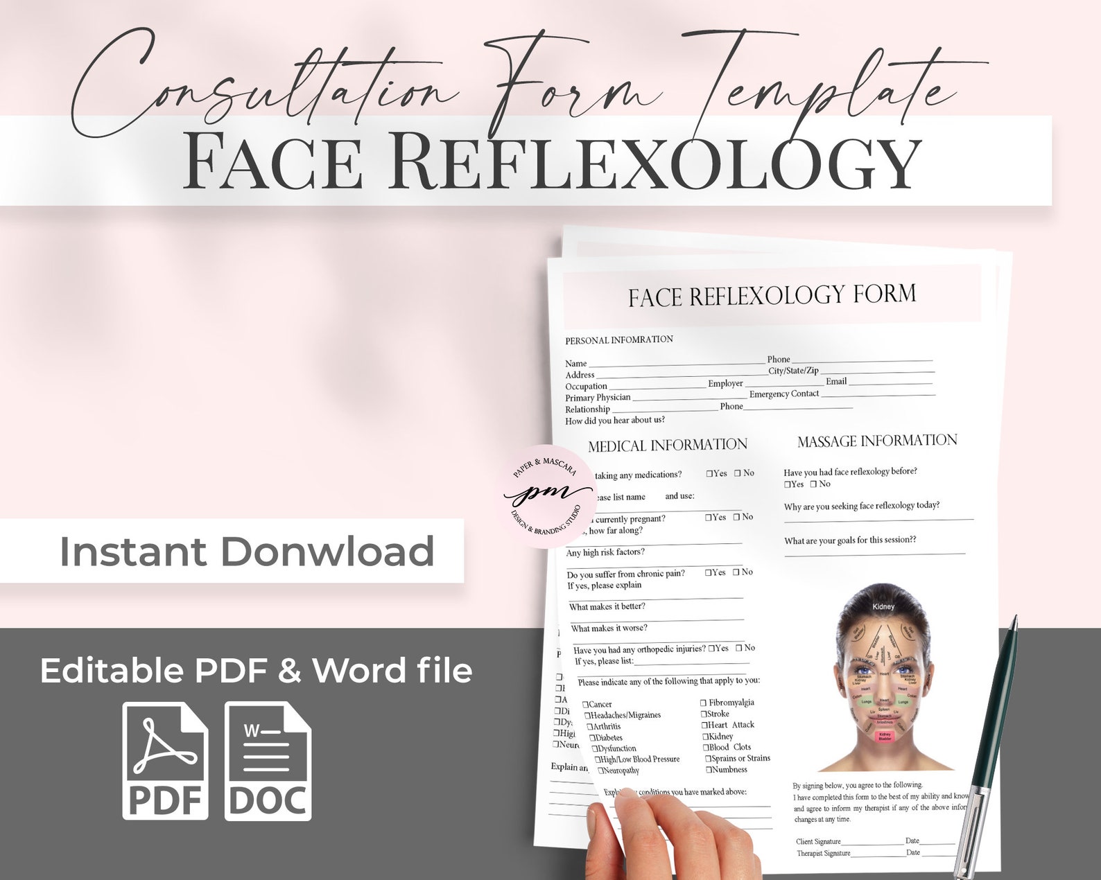 Face Reflexology Client Consultation Form Template Massage - Etsy