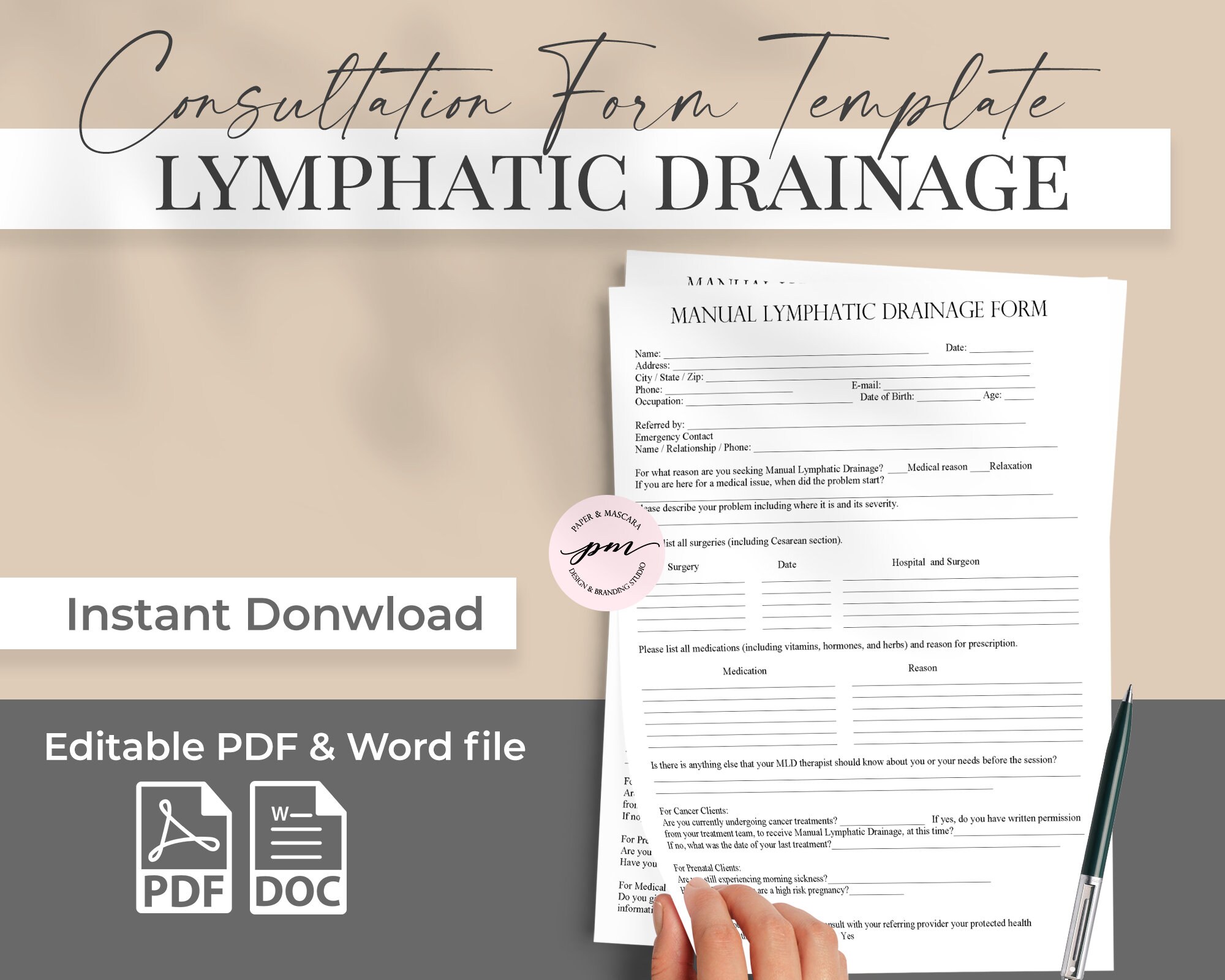 Lymphatic Drainage Form Template Massage Therapist Form - Etsy Israel