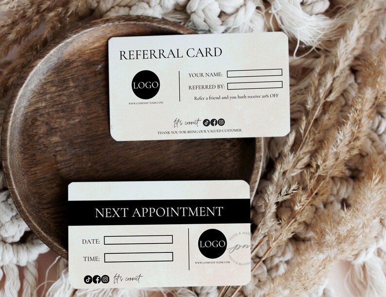 Pink Referral Card Template Editable Next Appointment Card | Etsy