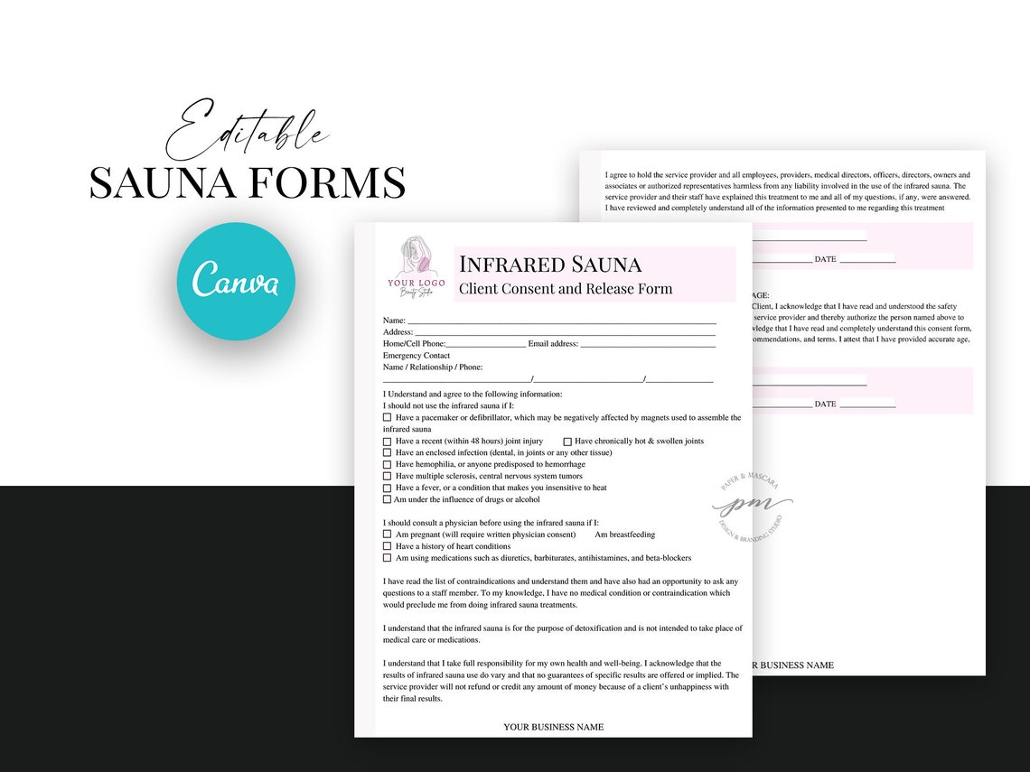 Infrared Sauna Consent Form Sauna Detox Consent Forms | Etsy
