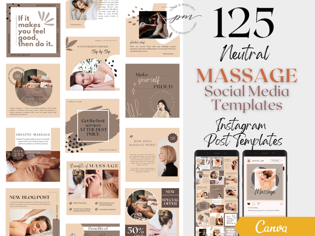 Massage Therapist Instagram Post Templates, Editable Massage Social ...
