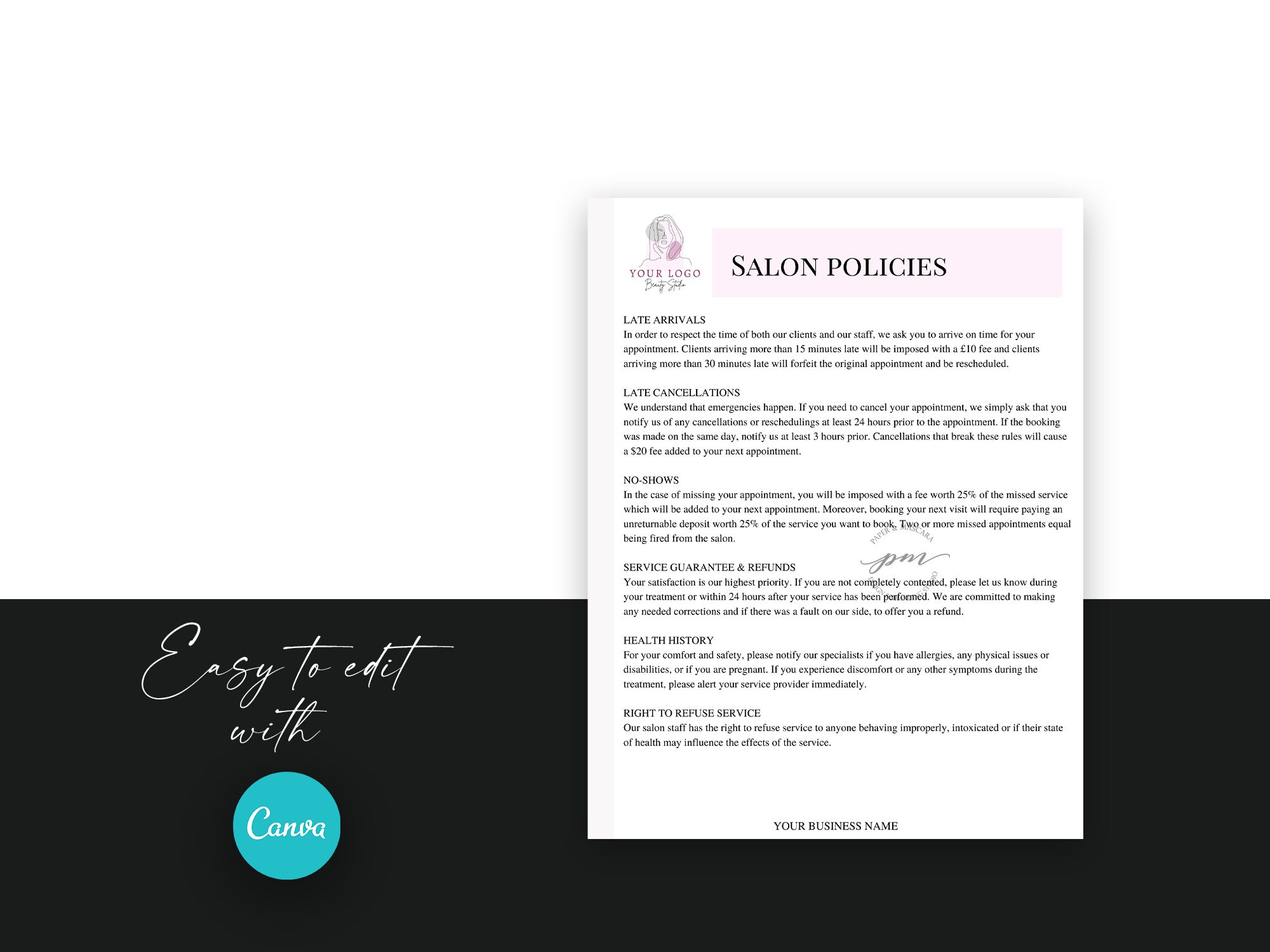 Editable Salon Policies Template Editable Spa Policies - Etsy
