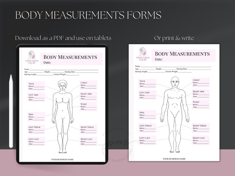 Editable Body Measurements Chart Template Body Contouring - Etsy