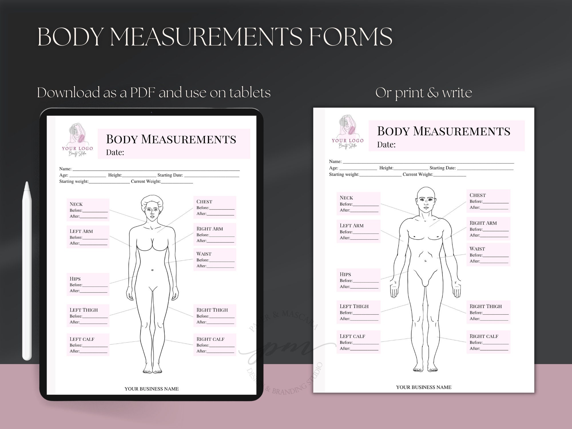 Editable Body Measurements Chart Template, Body Contouring Results ...