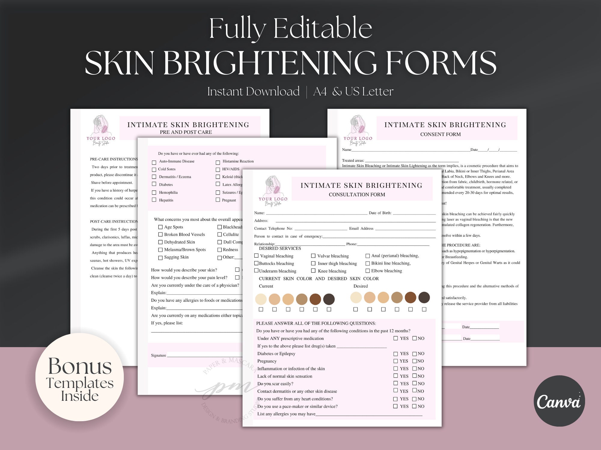 Editable Skin Brightening Form Template, Skin Brightening Consnet Form ...