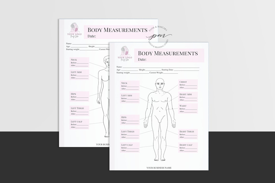 Editable Body Measurements Chart Template Body Contouring | Etsy