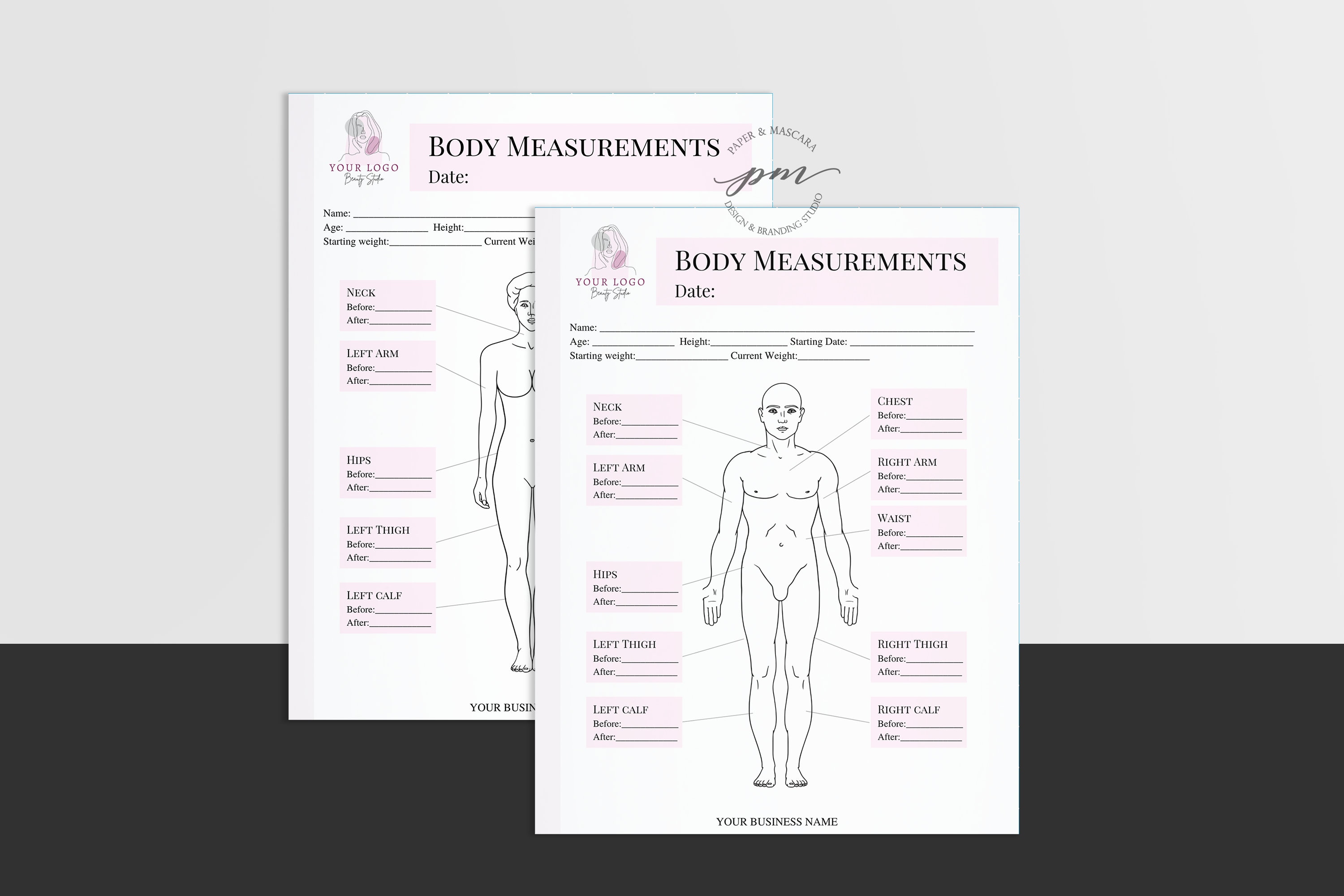 Editable Body Measurements Chart Template Body Contouring | Etsy