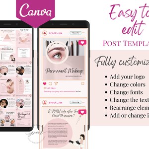 Permanent Makeup Instagram Post Templates, Editable PMU Social Media ...