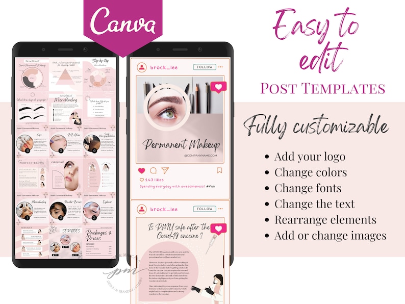 Permanent Makeup Instagram Post Templates Editable PMU Social - Etsy