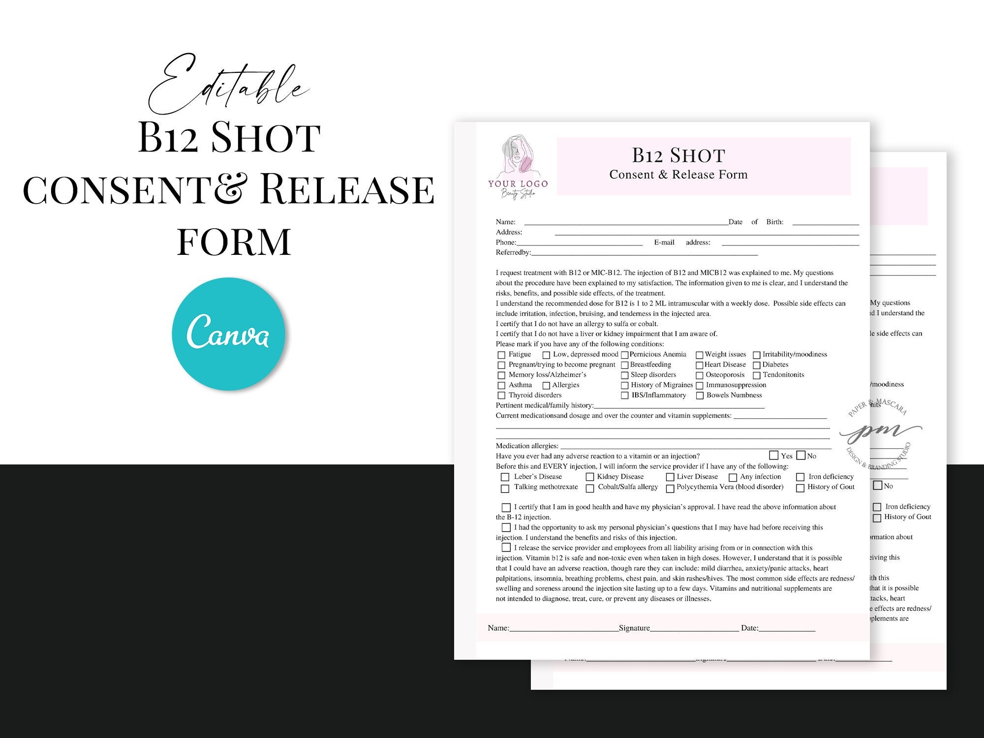 B12 Shot Consent Form Template Editable Facial Fillers - Etsy UK