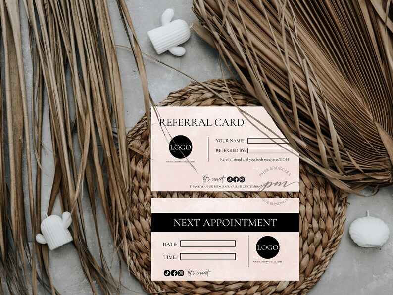 Pink Referral Card Template Editable Next Appointment Card | Etsy