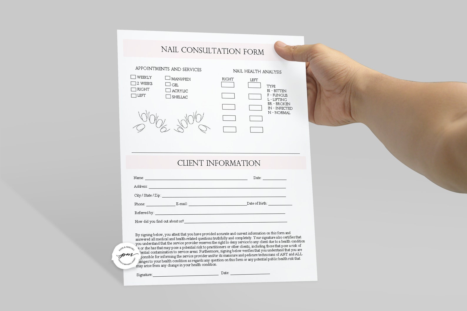 Nail Technician New Client Form Template, Editable Nail Technician ...