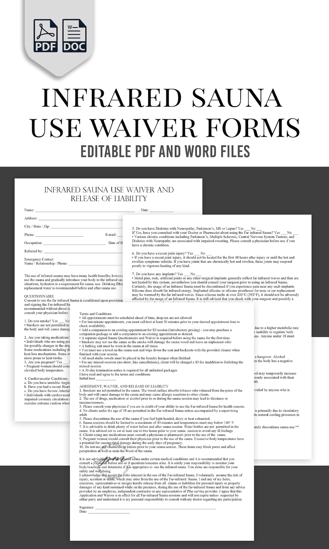 Infrared Sauna Consent Form Sauna Detox Consent Forms - Etsy
