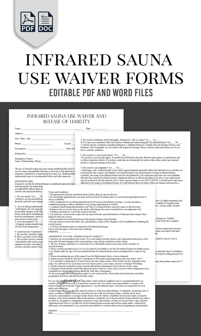 Infrared Sauna Consent Form, Sauna Detox Consent Forms, Liability ...