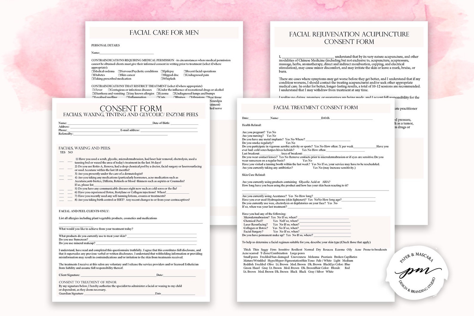Editable Pink Esthetician Treatment Forms Customizable | Etsy