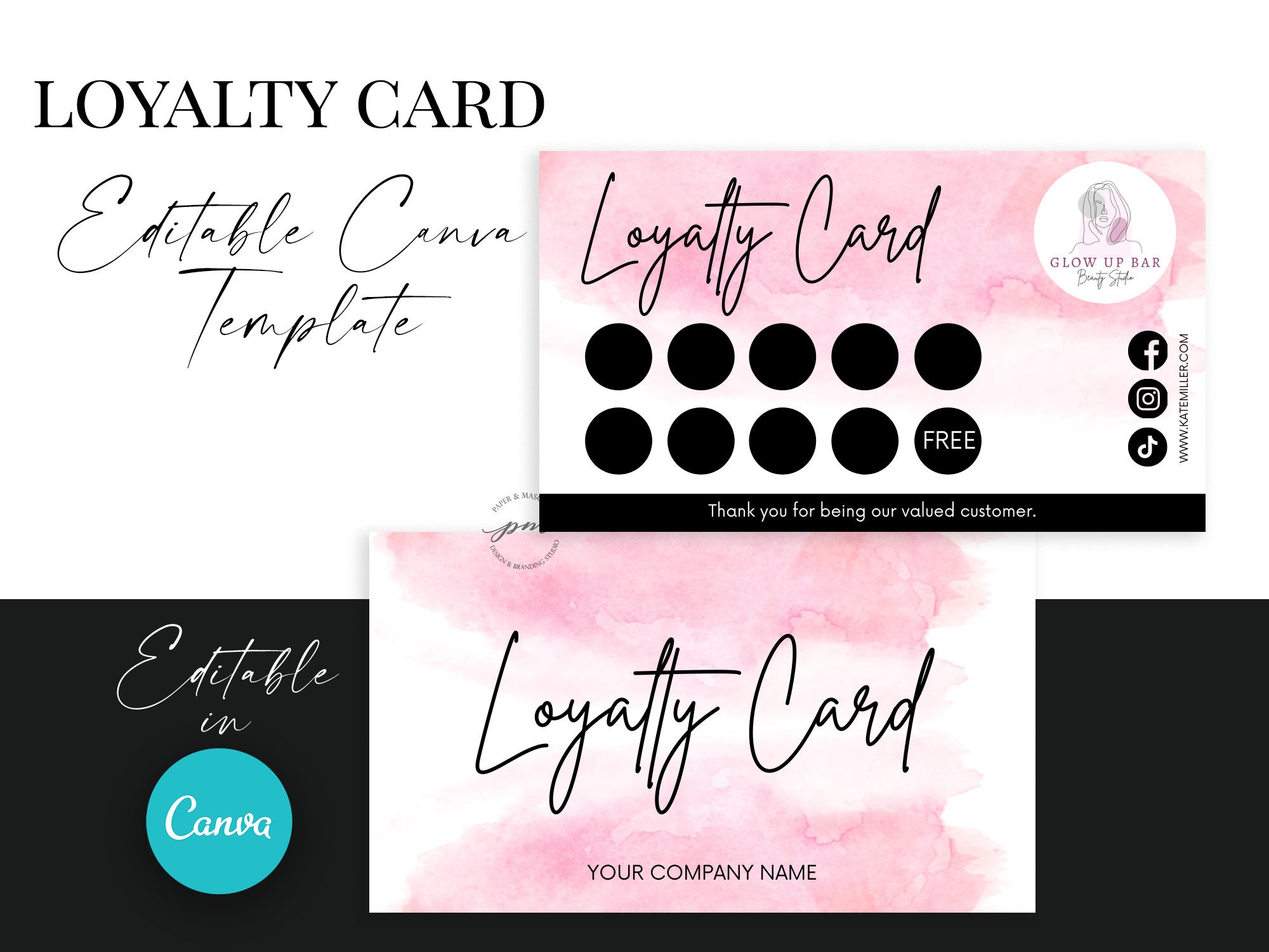 Loyalty Card Template Modern Editable Reward Punch Card Pink | Etsy