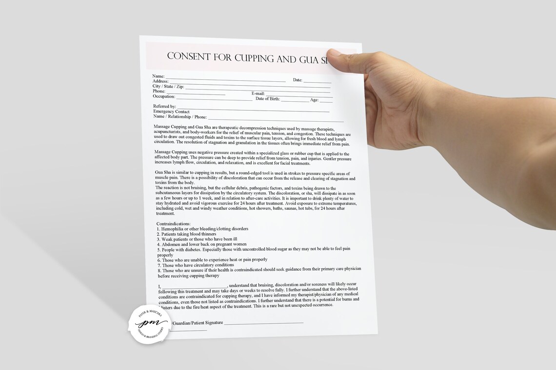 Cupping and Gua Sha Consent Form Template, Massage Therapy Consent Form ...