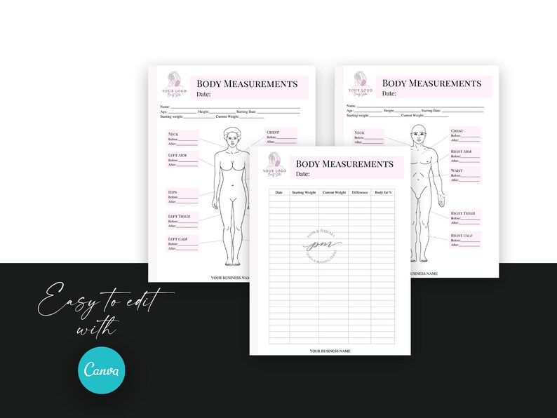 Editable Body Measurements Chart Template Body Contouring | Etsy