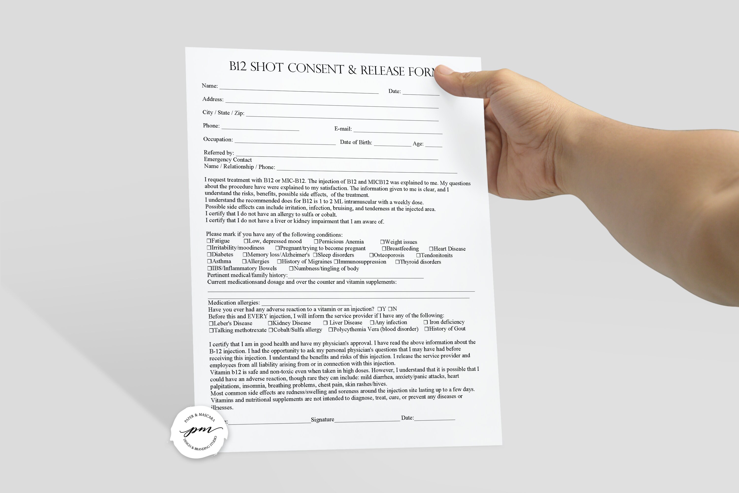 B12 Shot Consent Form Template Facial Fillers Consent - Etsy