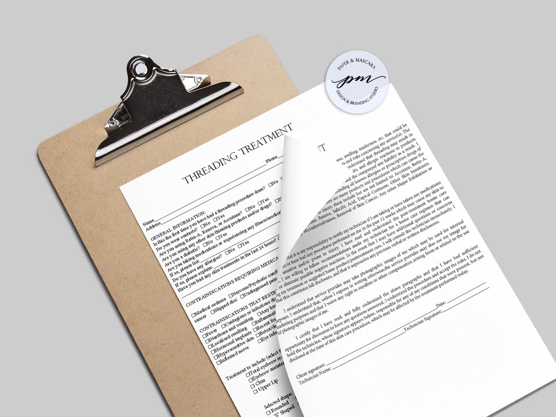 Eyebrow Threading Form Template Threading Consent Form - Etsy