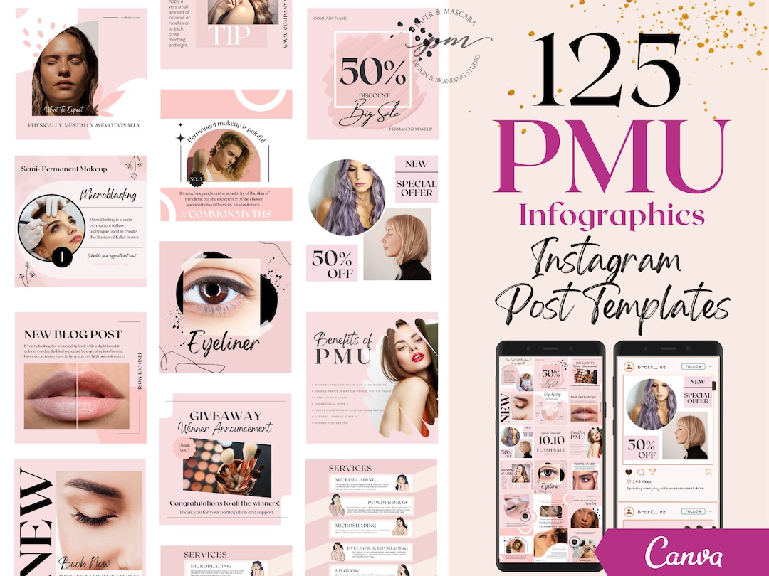 Permanent Makeup Instagram Post Templates, Editable PMU Social Media ...