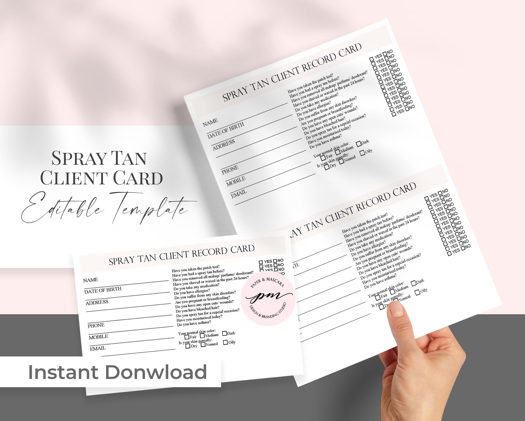 Editable Spray Tan Client Record Card Template, Customizable New Client ...