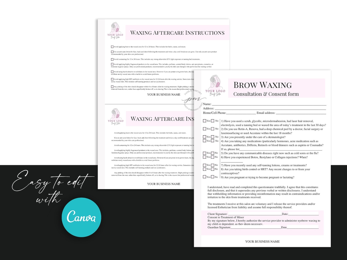 Editable Brow Waxing Form Template Customizable Eyebrow - Etsy