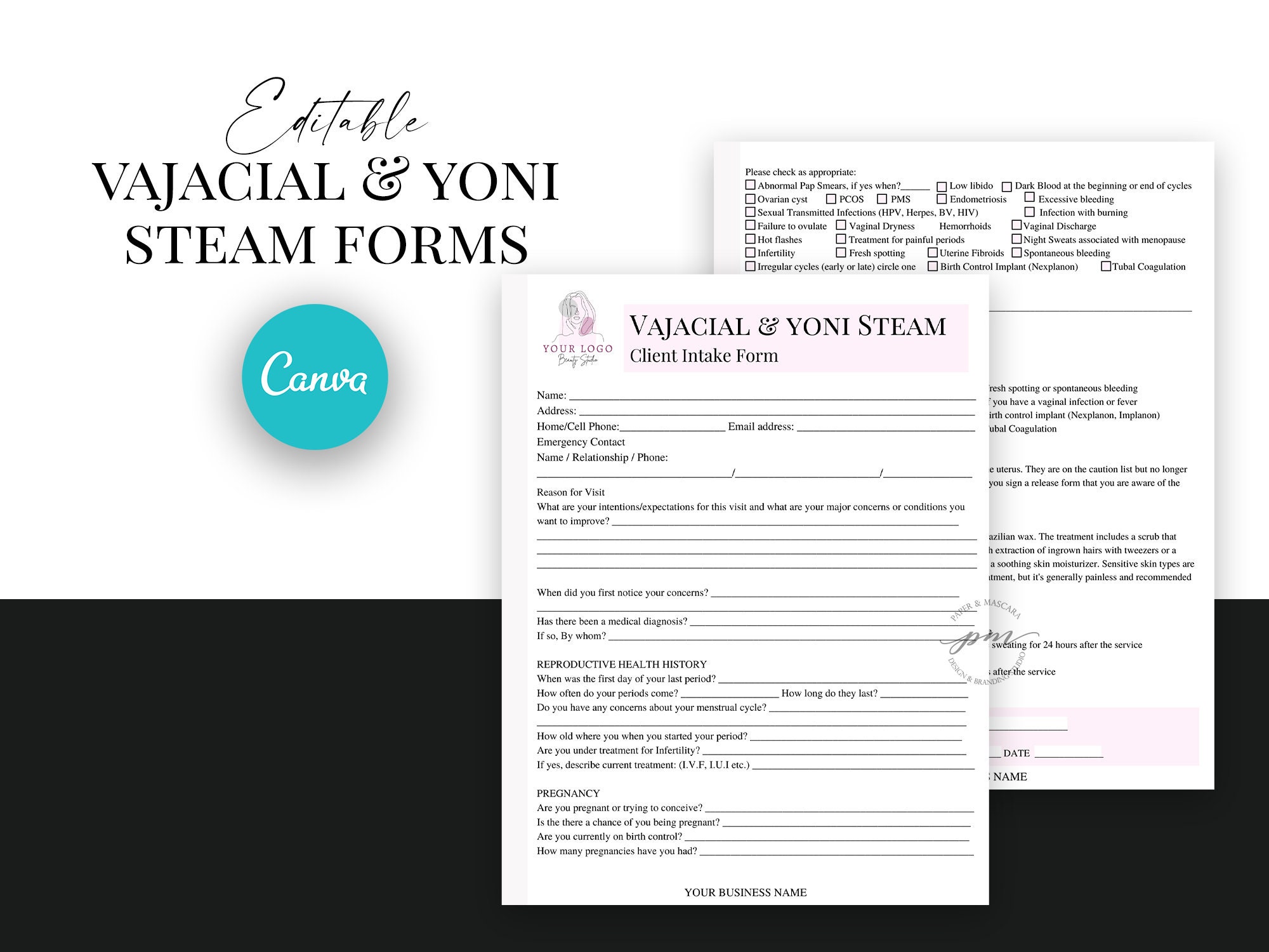 Editable Vajacial and Yoni Steam Form Template Yoni Steam | Etsy