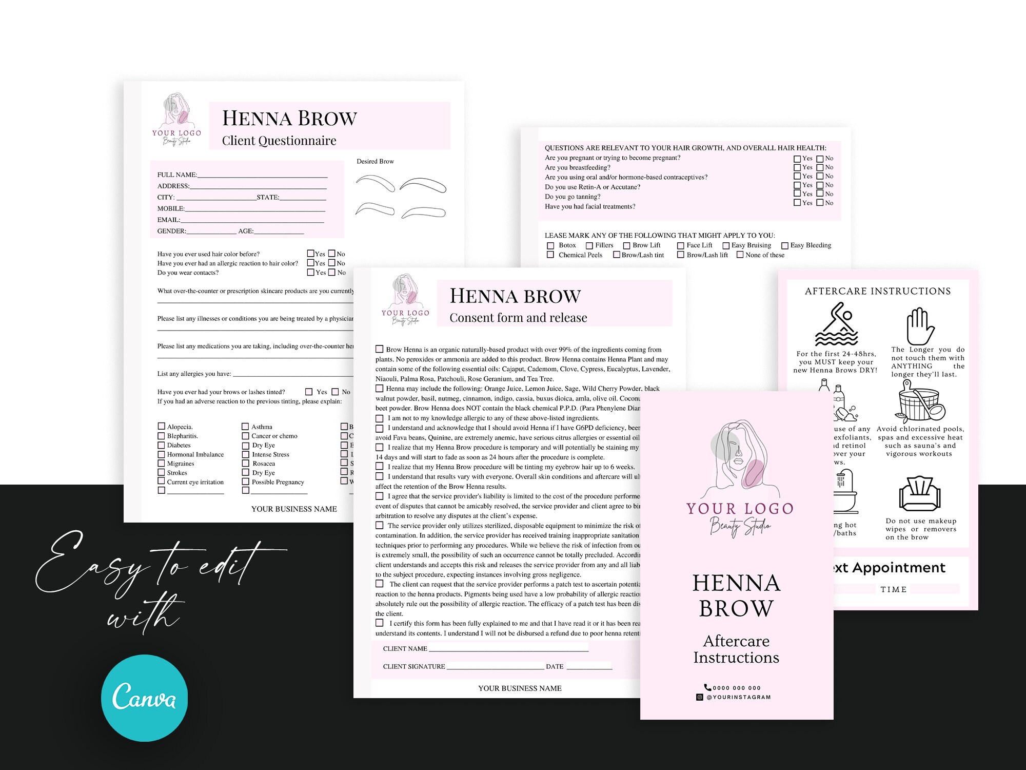 Henna Brow Form Template Editable Henna Brows Consent Form - Etsy Canada