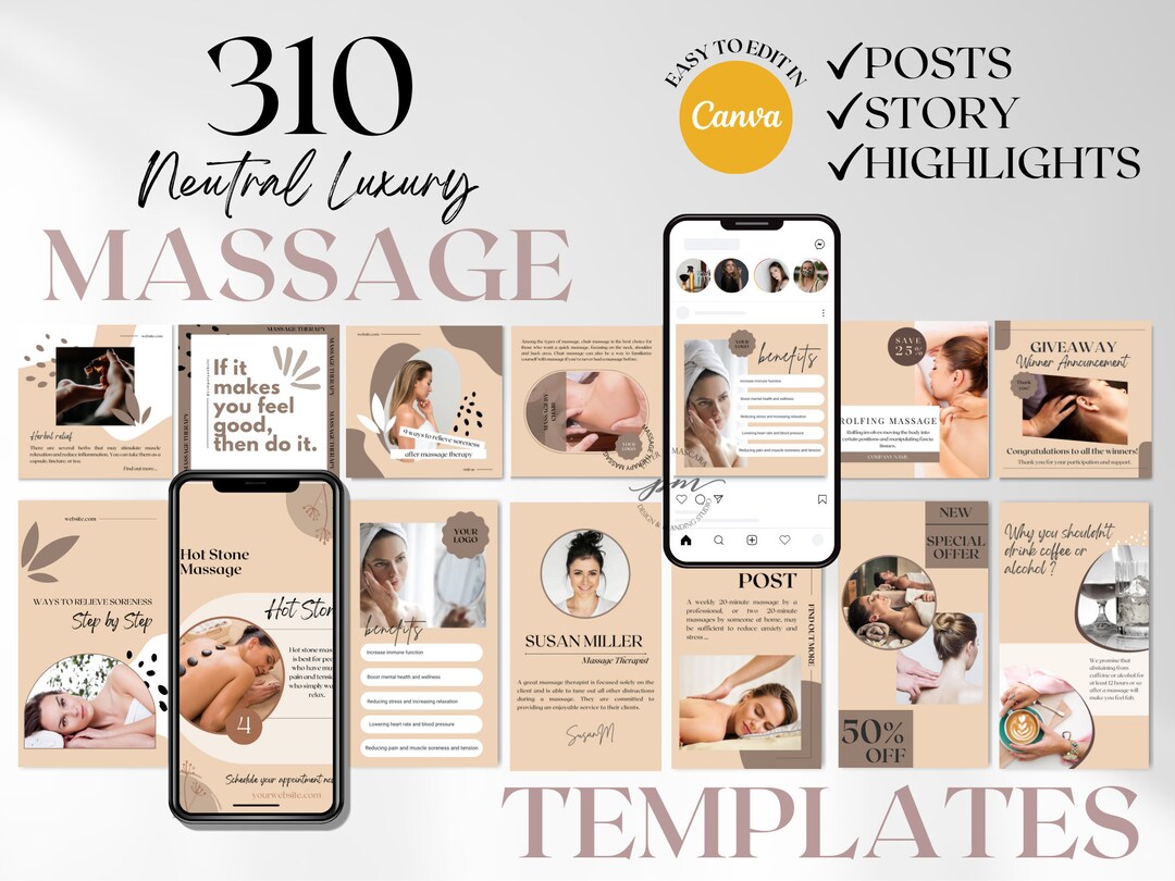 Massage Therapist Instagram Post Templates, Editable Massage Social ...