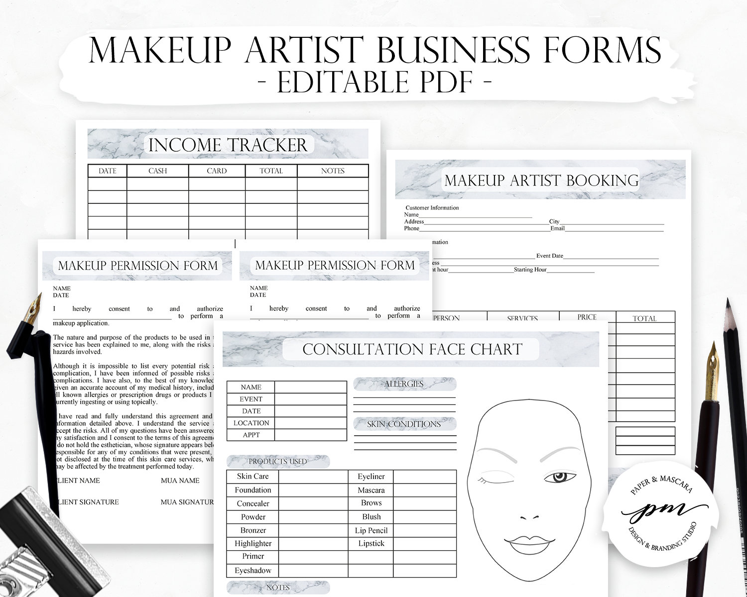 Editable Makeup Artist Business Planner Bundle, Gry Marble Freelance ...