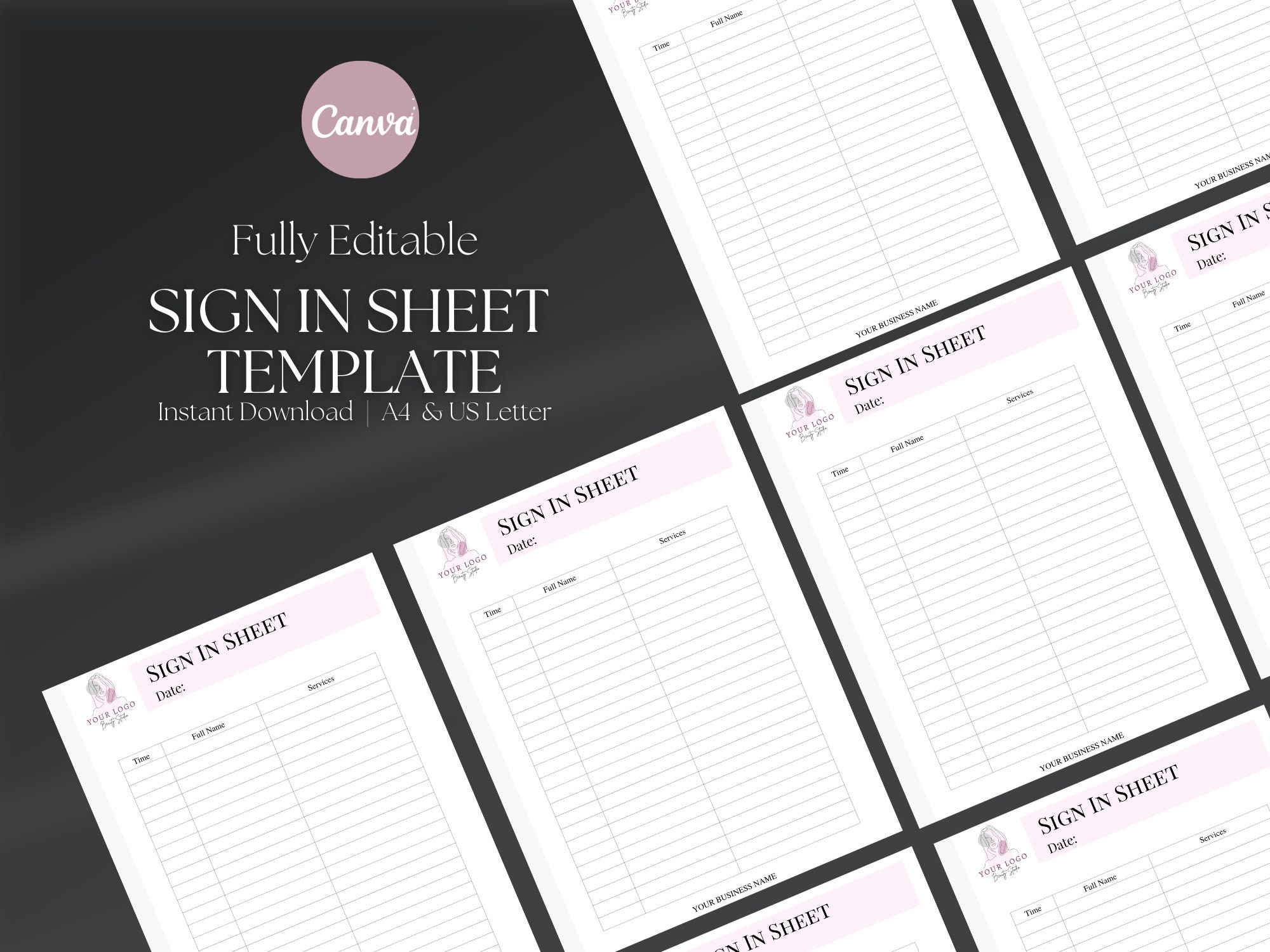 Salon Client Sign-in Sheet Template, Editable Spa and Office Client Check-in Sheet, Editable ...