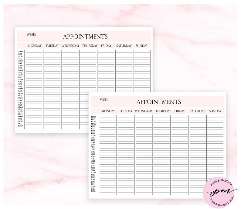 Pink Weekly Appointments Page Printable Client Appointments | Etsy