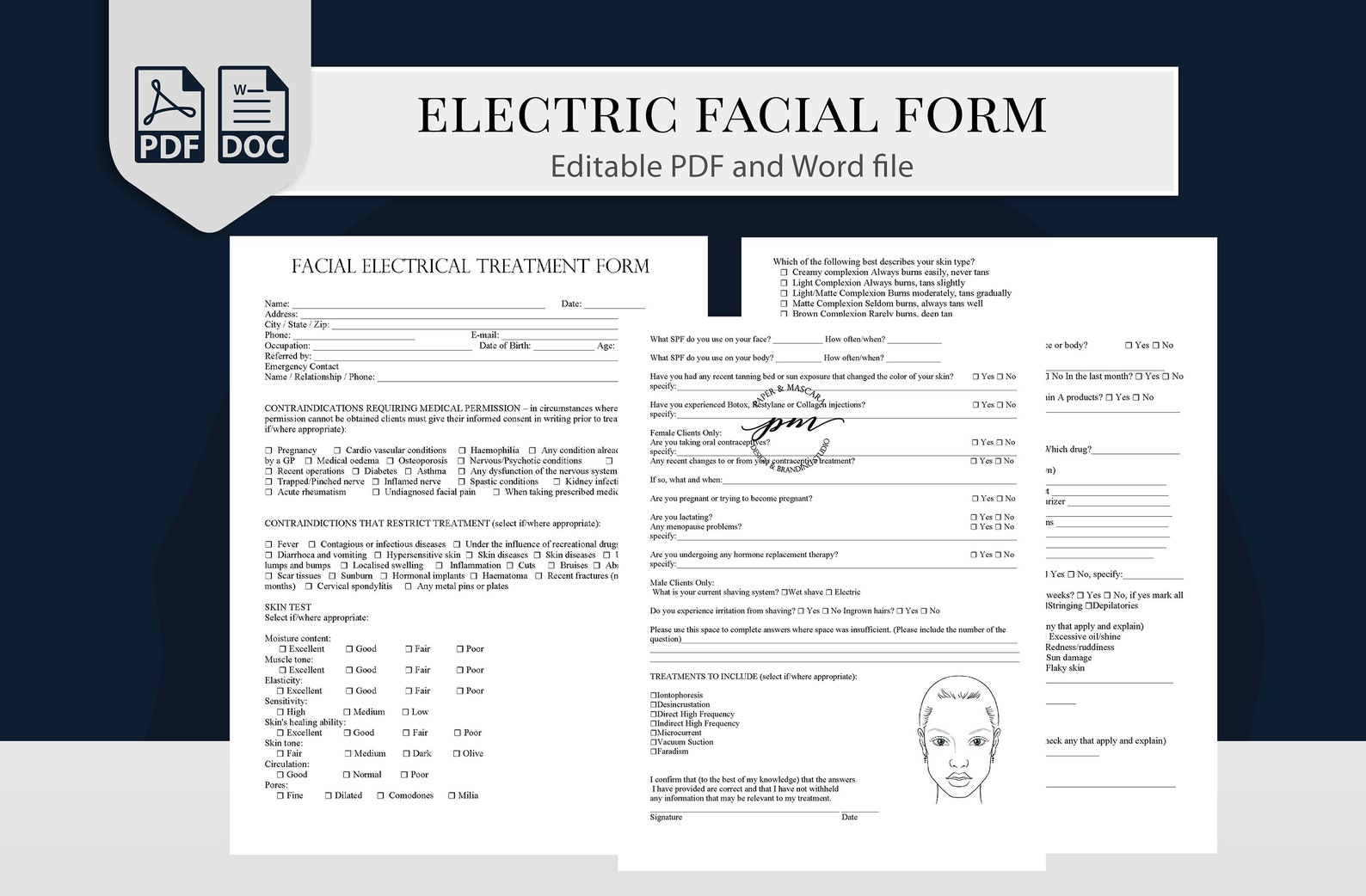 Electric Facial Consent Forms Facial Consultation Form | Etsy