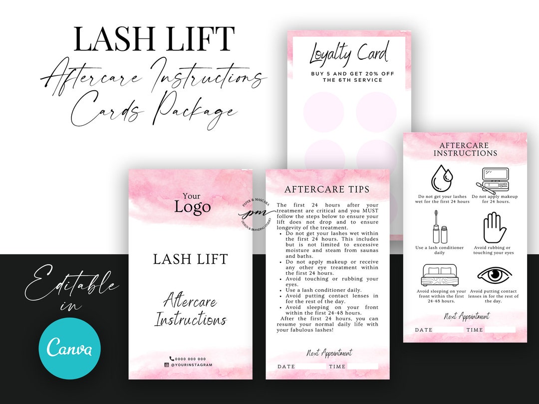 Lash Lift Aftercare Cards, Editable Lash Lift Aftercare Instructions ...