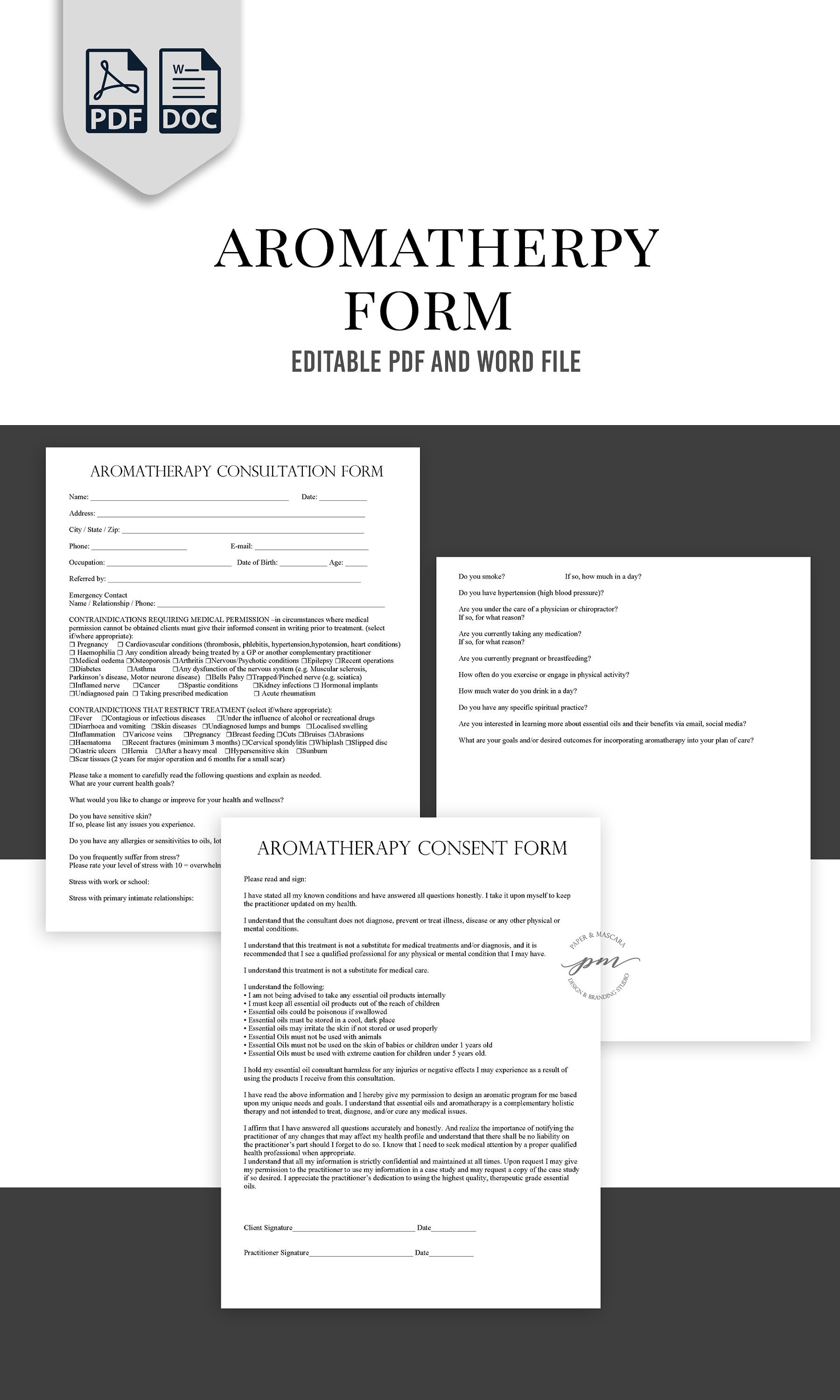 Aromatherapy Consent Form Aromatherapy Client Consultation - Etsy UK